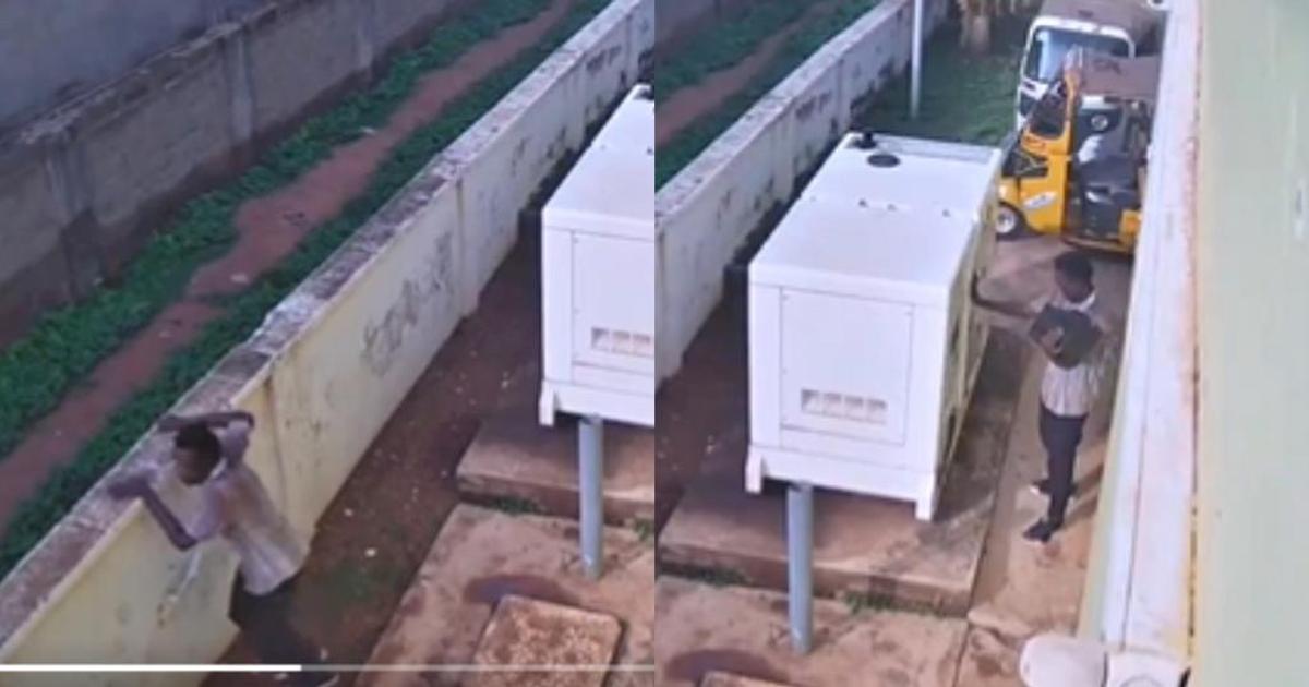 CCTV shows thief stealing Genset battery from workplace power plant ...