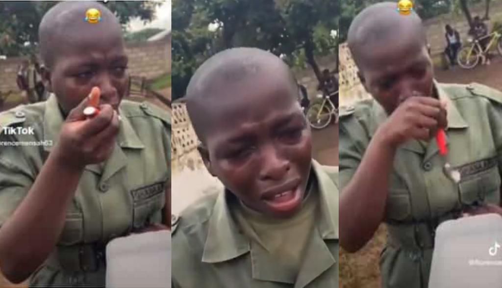 Ghanaian female soldier trainee crying inconsolably while eating sparks ...
