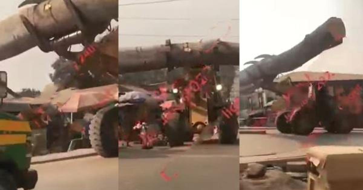 Angry reactions as bulldozer transporting heavy log puts fear in Ejisu ...